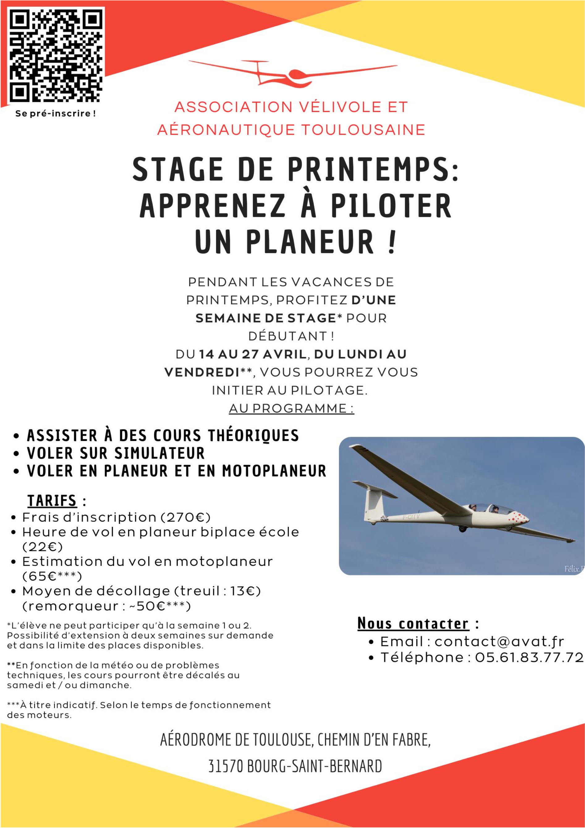 Stage de printemps : apprenez à piloter un planeur dès 14 ans | AVAT